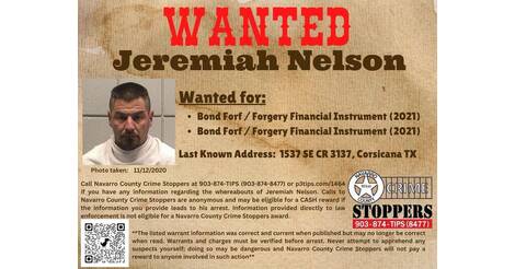 Wanted Wednesday Jeremiah Nelson (08/30/2023) - Press Releases - Navarro County Sheriff's Office